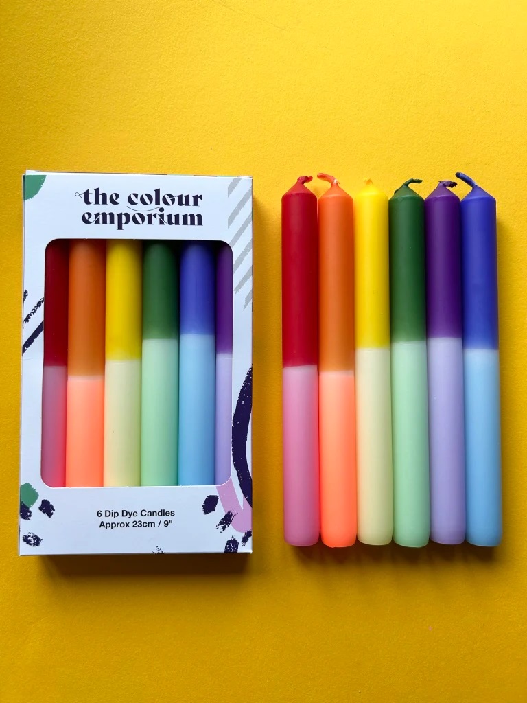 Rainbow Block Dip Dye Dinner Candles - The Terry Janis Collection