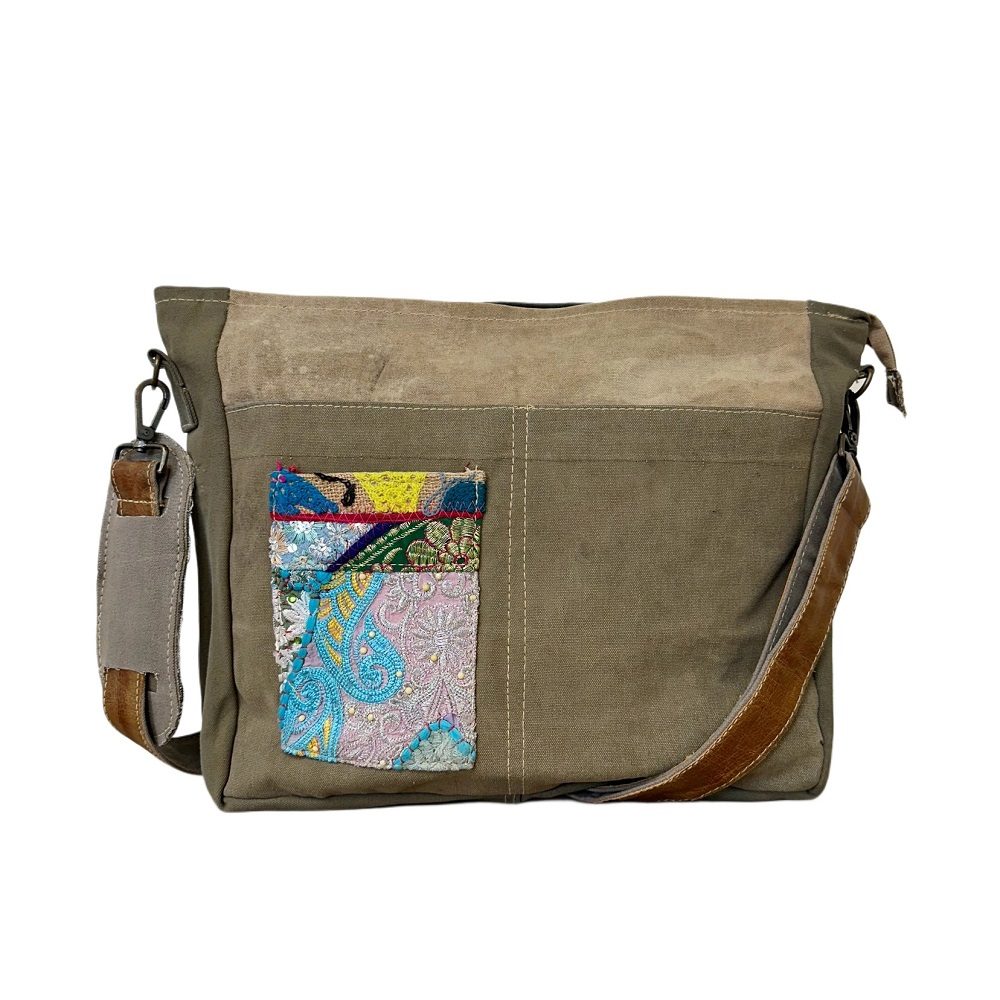 Recycled Military Tent Crossbody W/Vintage Fabric Pocket - The Terry ...